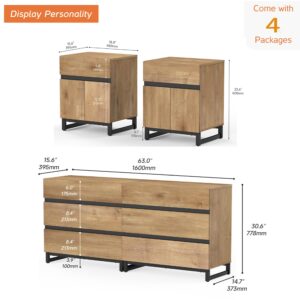 WAMPAT Dresser and Nightstand Set of 3, 63 Inches Dresser with 6 Drawers, 2 Nightstand with Drawer and Cabinet for Bedroom, Bedroom Furniture Set, Oak