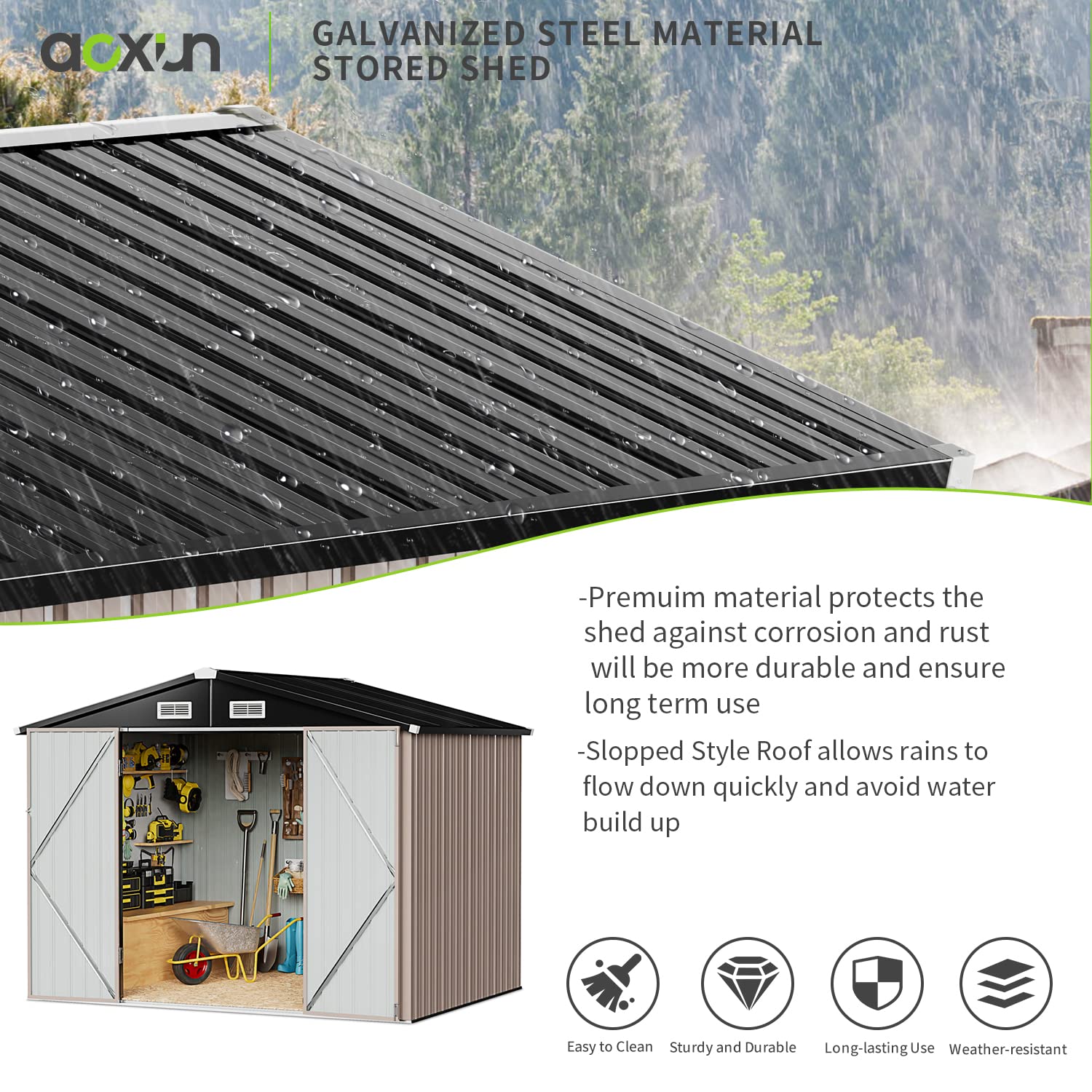 Aoxun Outdoor Storage Shed 8.5FT x 5.6FT, Metal Steel Utility Tool Shed Storage House with Door & Lock, for Backyard Garden, Brown