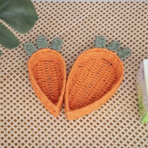 YRMT Small Storage Baskets for Entryway, Carrot Shape Decorative Bowl Basket, Paper Rope Woven Basket Organizer for Candy, Keys, Wallet, Cute Home Decor Set of 2