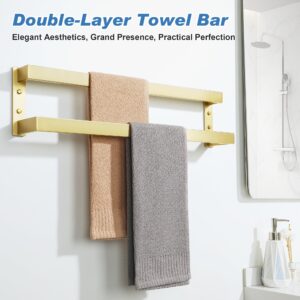 Alise Double Towel Bar 24", SUS304 Stainless Steel Towel Racks for Bathroom Wall Mounted, Heavy Duty Bathroom Towel Holder, Space Saving Towel Hanger, Brushed Gold