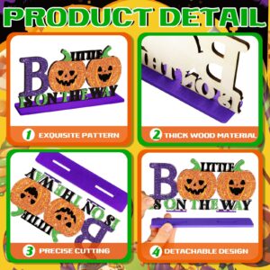 Threehoney 6 Pcs a Baby is Brewing Halloween Table Centerpiece Wooden Pumpkin Table Centerpiece Black Purple Witch Block Sign Halloween Baby Shower Decorations for Dinner Gender Reveal Party