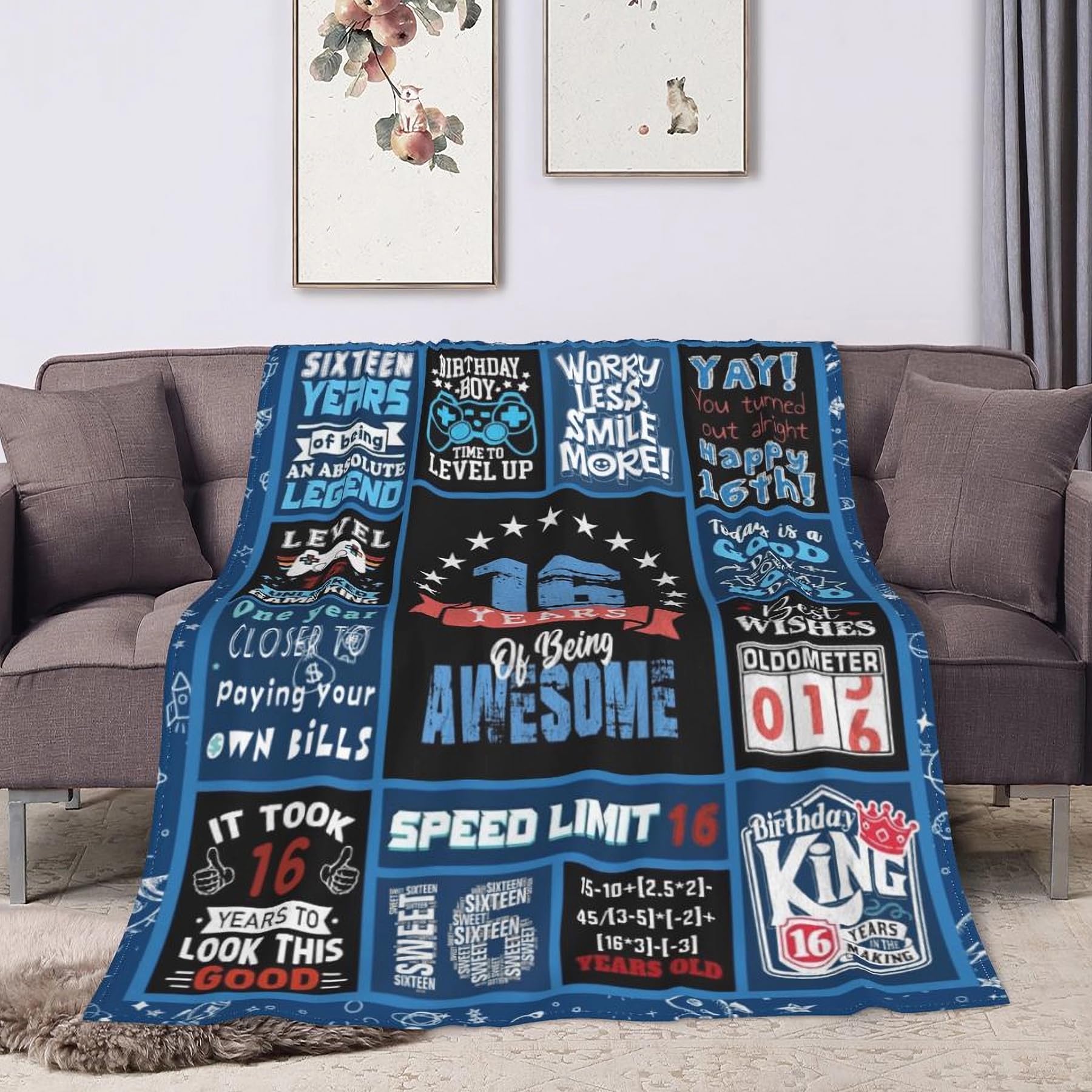 AOOCHUSS 16 Year Old Boy Birthday Gift Ideas Blanket 60"x50", 16th Birthday Gifts for Boys, for 16 Year Old Boy, 16 Year Old Boy Gifts, 16th Birthday Decorations, 16 Birthday Boy