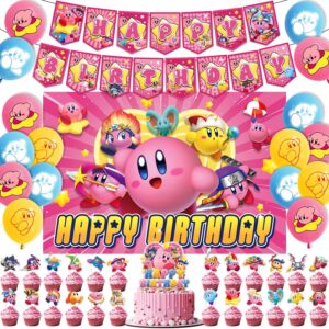 kir-star birthday party decorations,happy birthday banner set for kids,cupcake toppers,balloons party supply