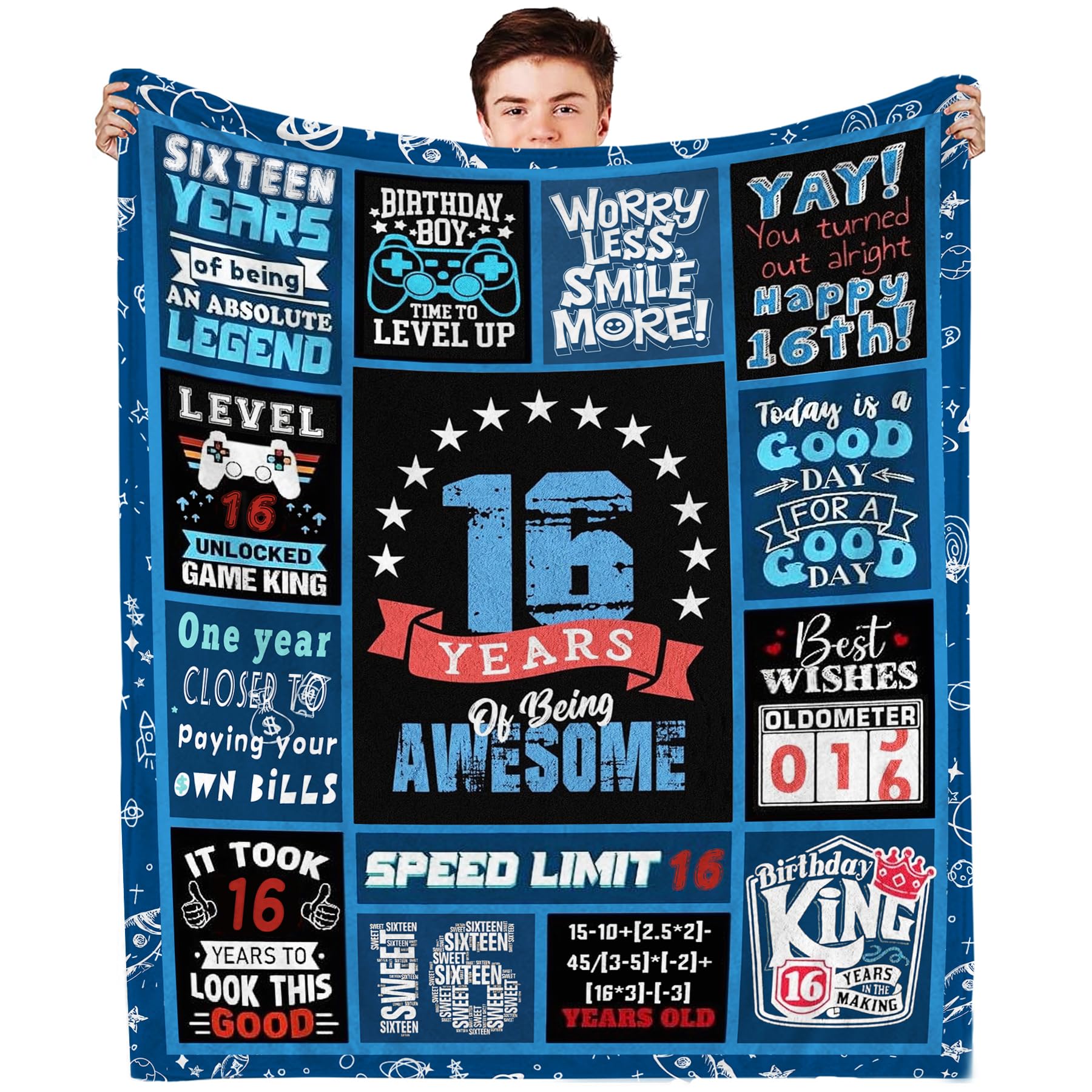 AOOCHUSS 16 Year Old Boy Birthday Gift Ideas Blanket 60"x50", 16th Birthday Gifts for Boys, for 16 Year Old Boy, 16 Year Old Boy Gifts, 16th Birthday Decorations, 16 Birthday Boy