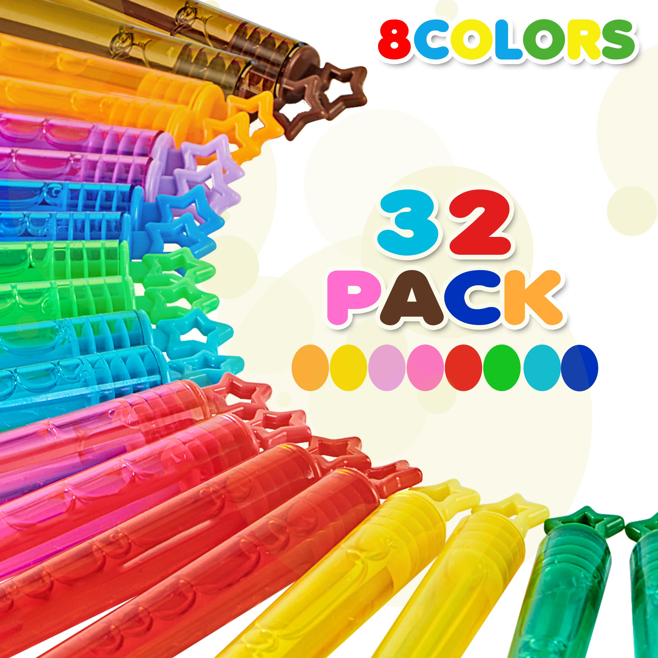 Baegzgx 32 PCS Mini Bubble Wands in 8 Colors, Children's Party, Birthday Party, New Year, Christmas, Valentine's Day, Carnival, Ideal Goodie Bag Filling, School Classroom Male and Female Awards