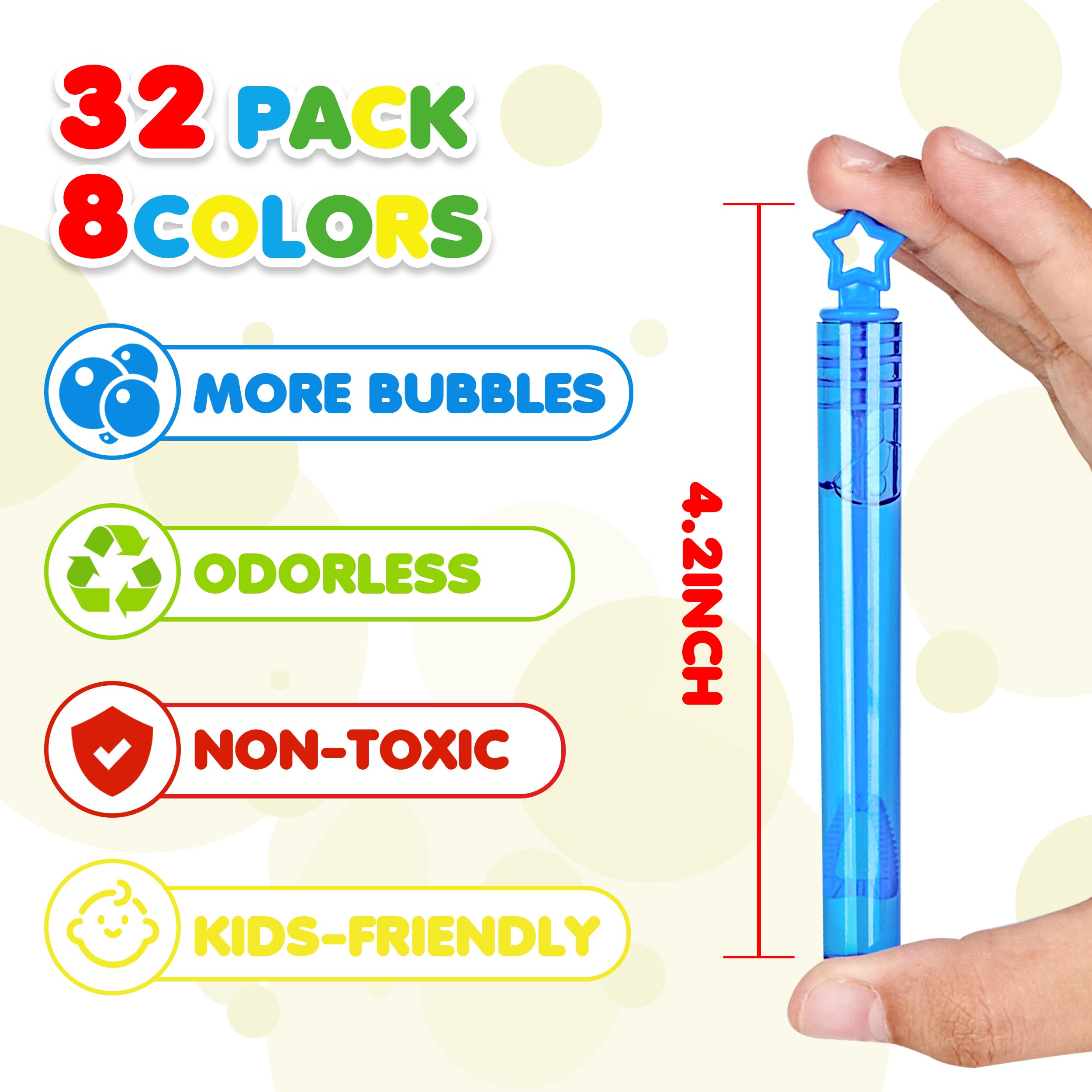 Baegzgx 32 PCS Mini Bubble Wands in 8 Colors, Children's Party, Birthday Party, New Year, Christmas, Valentine's Day, Carnival, Ideal Goodie Bag Filling, School Classroom Male and Female Awards