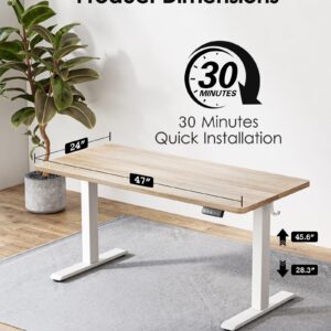 TIQLAB Standing Desk 47 x 24 inch, Electric Height Adjustable Desk with Splice Board, Stand Up Desk with Casters, Sit Stand Desk Computer Desk for Home Office, White Frame/Maple Top