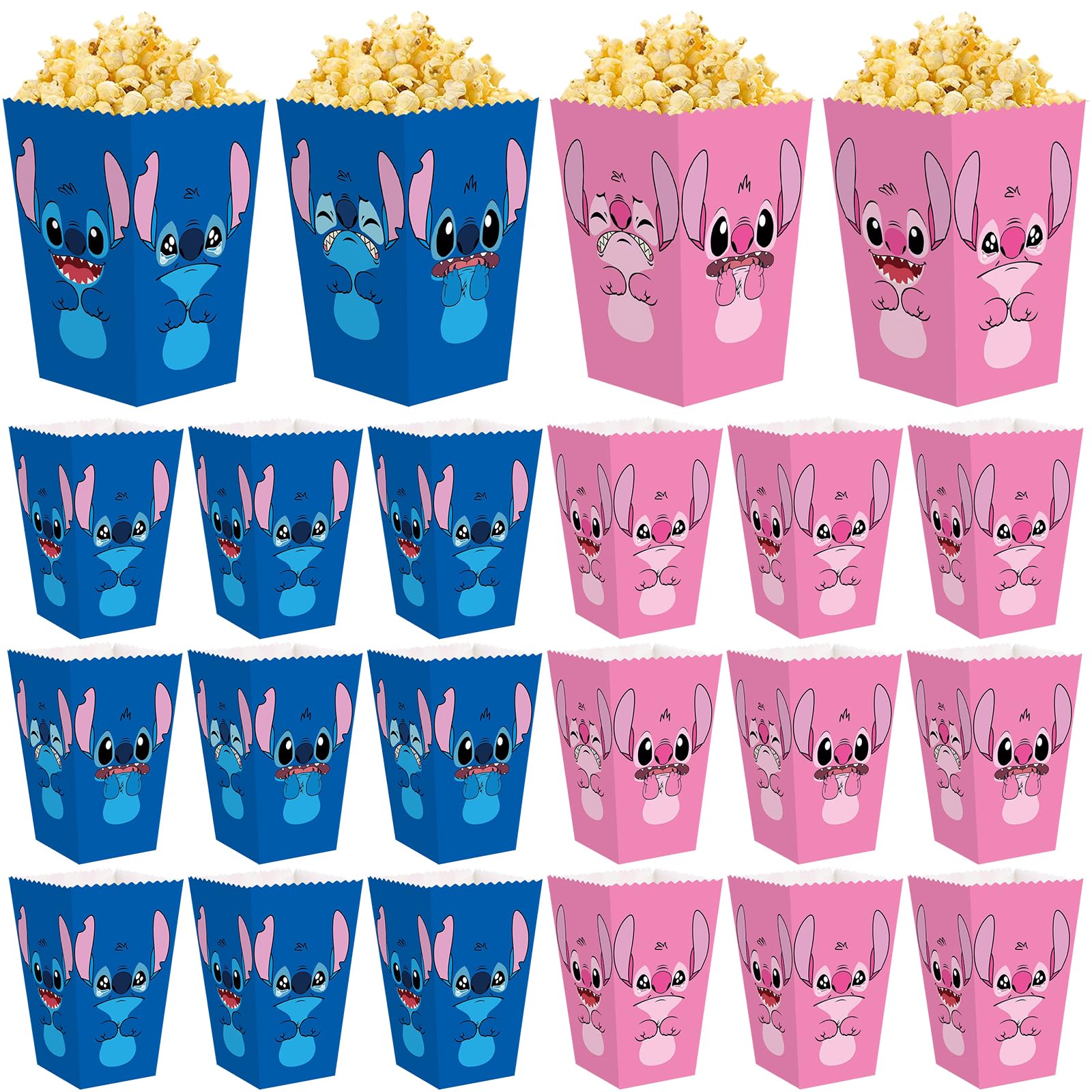 KULINAN 24 PCS Stitch Birthday Party Popcorn Boxes, Stitch Paper Party Favor Boxes Candy Cookie Party Gift Boxes for Kids Birthday Party Supplies