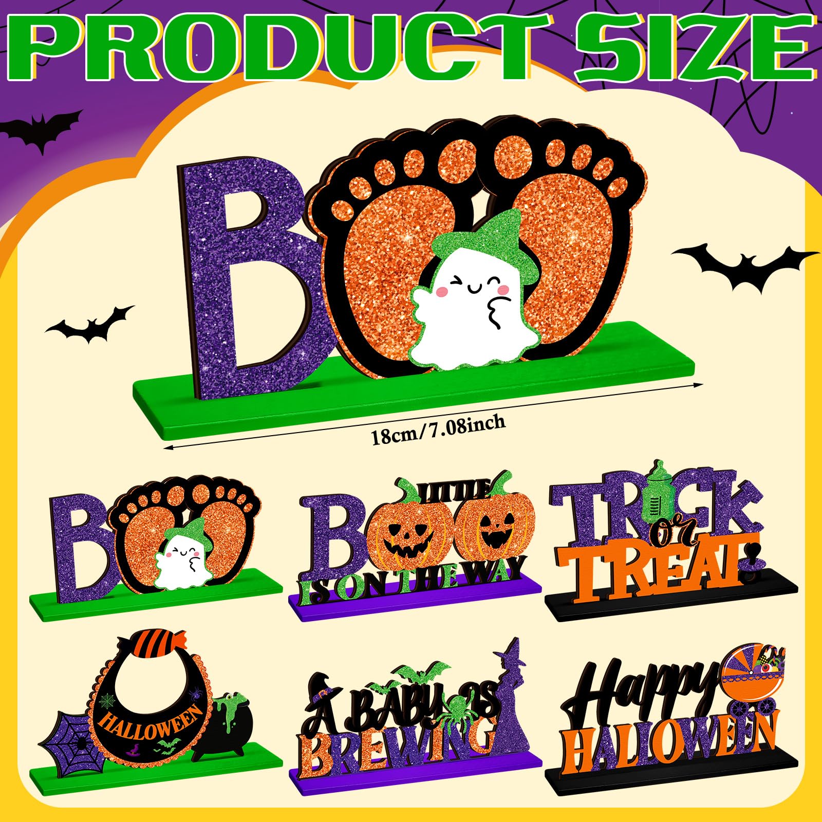 Threehoney 6 Pcs a Baby is Brewing Halloween Table Centerpiece Wooden Pumpkin Table Centerpiece Black Purple Witch Block Sign Halloween Baby Shower Decorations for Dinner Gender Reveal Party