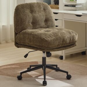 uiesno criss cross chair on wheels wider & thickened, cross legged office chair comfortable adjustable swivel, armless ergonomic desk chair vanity accent chair comfy chairs for home office, green