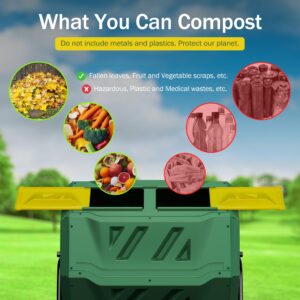 Saicool Large Dual Chamber Composting Tumbler Outdoor Garden Rotating Compost Bin Tumbling Composter with Sliding Door, (43 Gallon,Green)