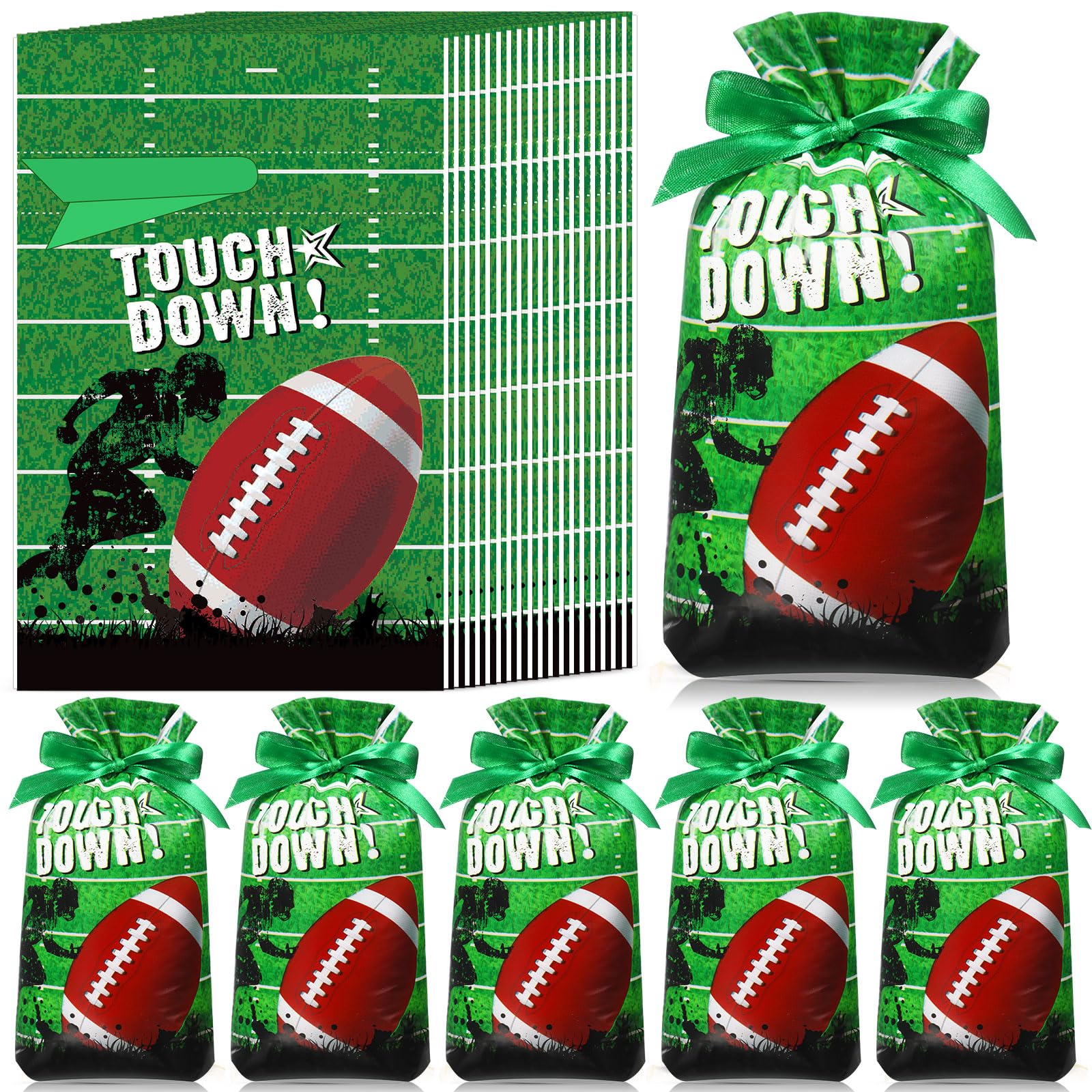 Pasimy 50 Pcs Football Birthday Gift Bags Baseball Birthday Drawstring Bags Football Plastic Bags Baseball Favors Candy Treat Goodie Bags for Football Themed Kids Birthday Party Supplies