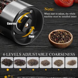 [Upgraded Larger Capacity]Electric Salt and Pepper Grinder Set Tomentific, Automatic Pepper Mills with Easy-to-Carry Dual Charging Station and Adjustable Coarseness, LED Light, Stainless Steel