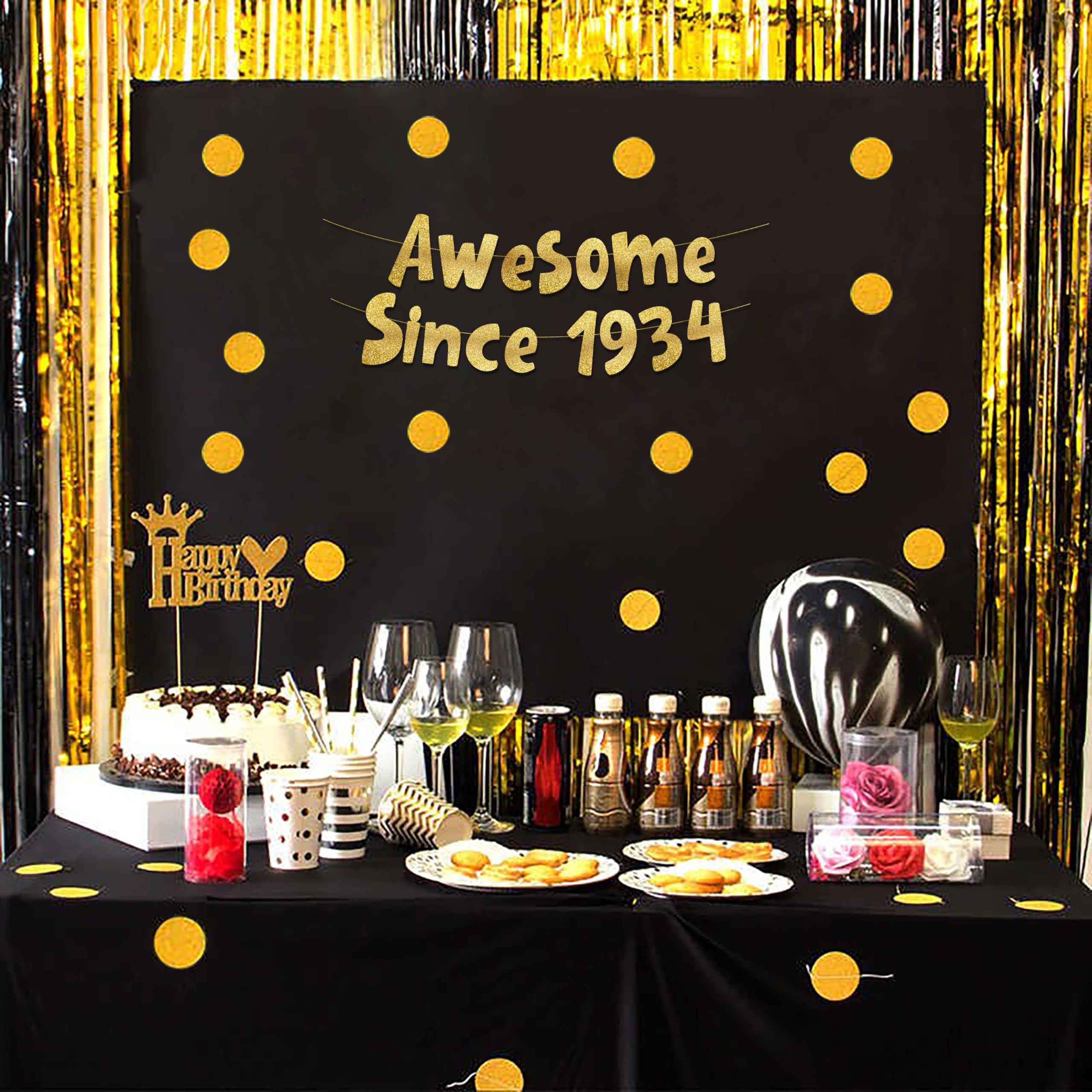 Awesome Since 1934 Gold Glitter Banner - 90th Birthday Party Decorations