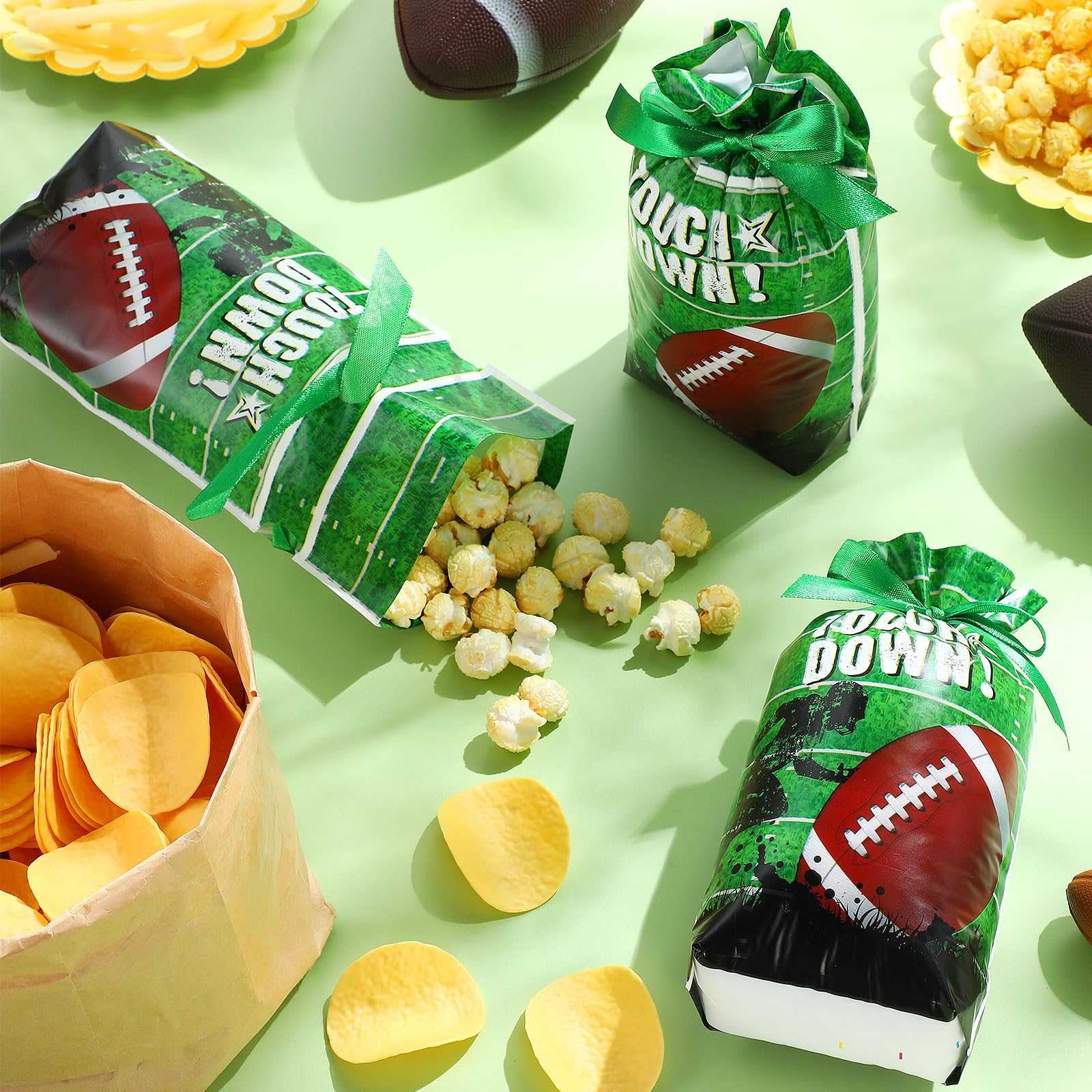 Pasimy 50 Pcs Football Birthday Gift Bags Baseball Birthday Drawstring Bags Football Plastic Bags Baseball Favors Candy Treat Goodie Bags for Football Themed Kids Birthday Party Supplies