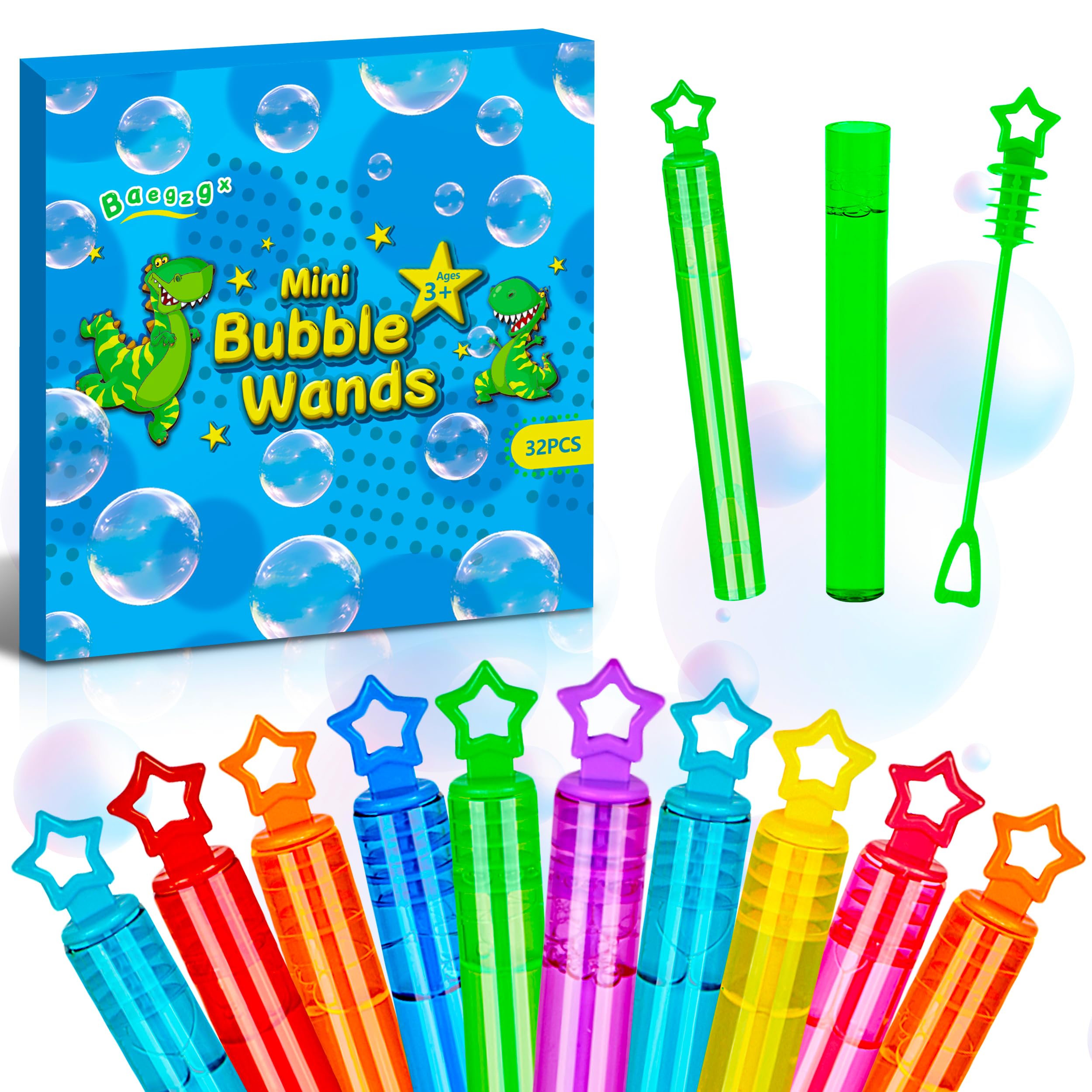 Baegzgx 32 PCS Mini Bubble Wands in 8 Colors, Children's Party, Birthday Party, New Year, Christmas, Valentine's Day, Carnival, Ideal Goodie Bag Filling, School Classroom Male and Female Awards