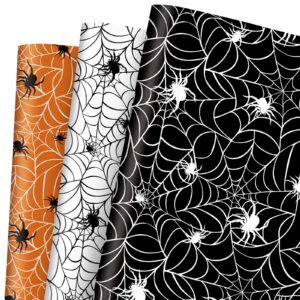 jarthenaamcs 12 sheets halloween wrapping paper -not roll- spider web gift wrap paper orange white black folded flat diy art craft paper for party packaging, 19.7 x 27.6 inch