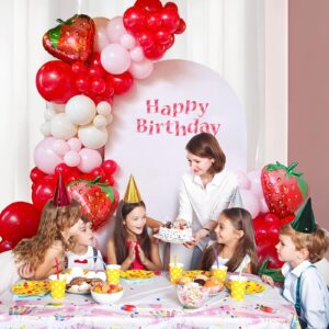 120pcs Strawberry Balloon Arch Garland Kit, Red and Pink Balloons with 27inch Strawberry Foil Balloons for Sweet One Berry First Birthday Baby Shower Strawberry Party Decorations