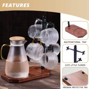 Mug Tree for Large Mugs, Mug Holder for Counter, Coffee Mug Tree for Counter, Mug Rack with 6 Hooks and Coffee Pot Tray, Multi-Function Mug Stand for Counter, Coffee Bar Accessory & Kitchen Organizer