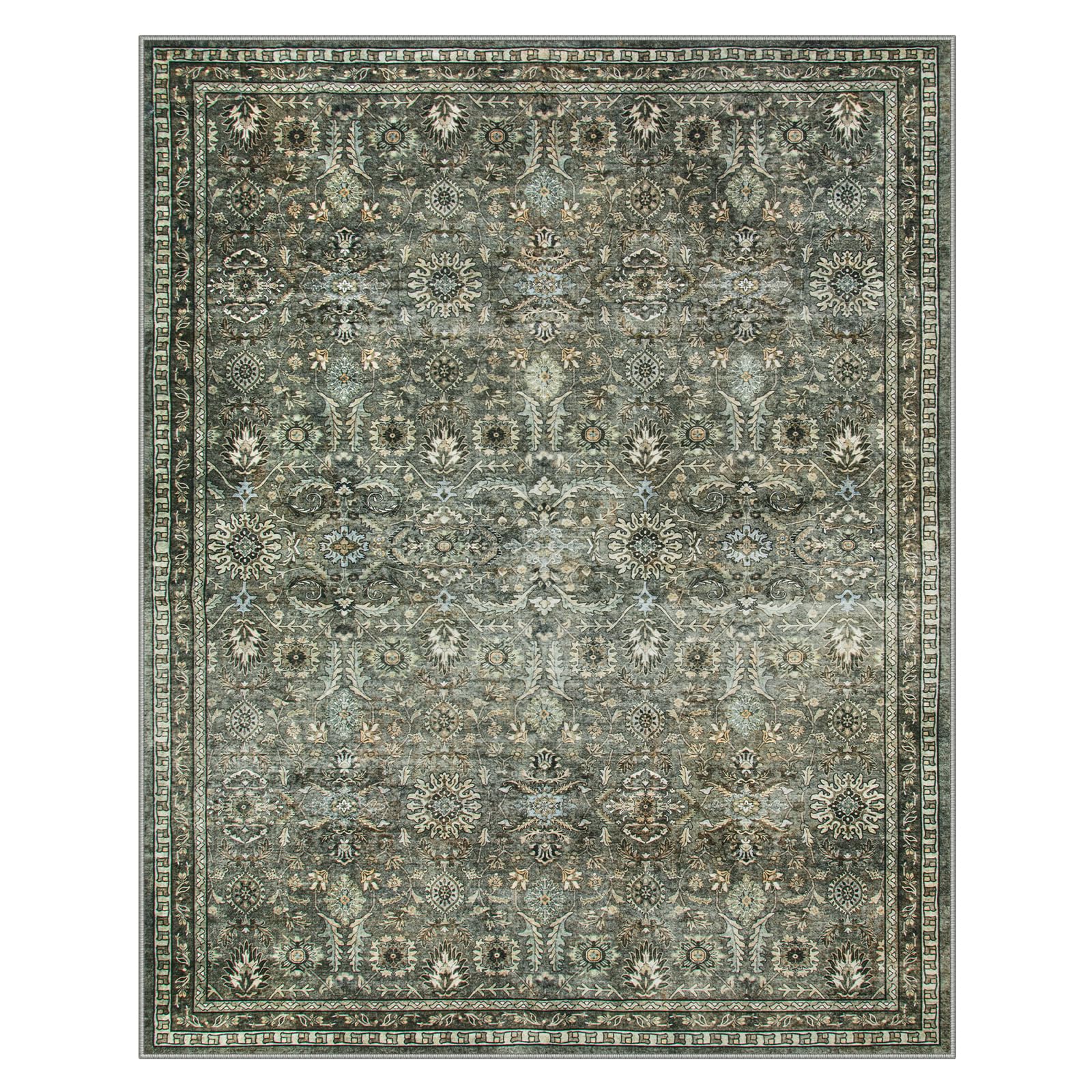 Lahome Green 8x10 Rugs for Living Room, Boho Washable Area Rugs for Bedroom, Rubber Backed Non Slip Floor Carpets for Dining Room Home Decor Apartment, Olive Green