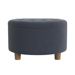 homepop home decor | button tufted velvet round storage ottoman | ottoman with storage for living room & bedroom, steel blue velvet