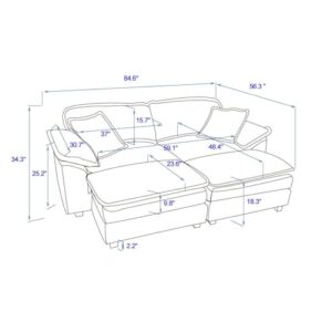 ERYE Oversized Loveseat Sectional Sofa Modern Deep Seat Reversible Chaises Couch with 2 Movable Ottomans and Pillows, Modular Corduroy Upholstered Sleeper Daybed for Living Room,Apartment,Office