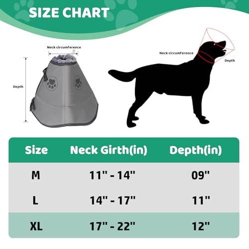 Superior Strong Oxford Cotton Lining Adjustable Buckle Pet Friendly Waterproof Secure Fit Soft & Protective Dog Cone Collar for Grooming, After Surgery Recovery, Rashes Protection (Extra Large), Gray