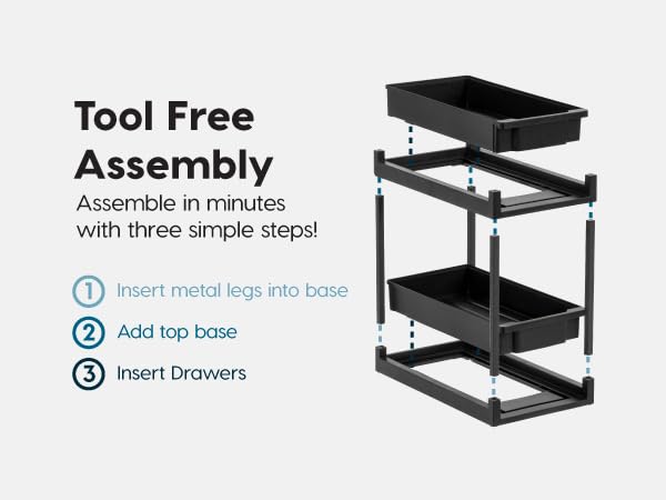 IRIS USA 2-Tier Under Sink Organizer, 2 Pack, Storage with Sliding Drawers - Versatile Solution for Office, Kitchen or Bathroom - Black