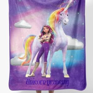 Unicorn Academy Sophia and Wildstar Plush Throw Blanket for Girls - Measures 46 x 60 Inches, Super Soft Lightweight Fleece Kids Bedding