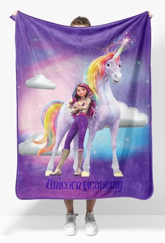 Unicorn Academy Sophia and Wildstar Plush Throw Blanket for Girls - Measures 46 x 60 Inches, Super Soft Lightweight Fleece Kids Bedding