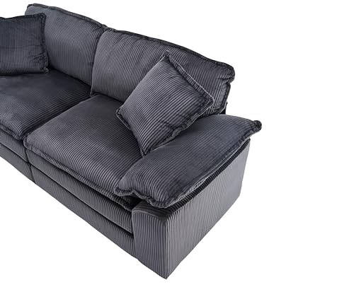 ERYE Oversized Loveseat Sectional Sofa Modern Deep Seat Reversible Chaises Couch with 2 Movable Ottomans and Pillows, Modular Corduroy Upholstered Sleeper Daybed for Living Room,Apartment,Office