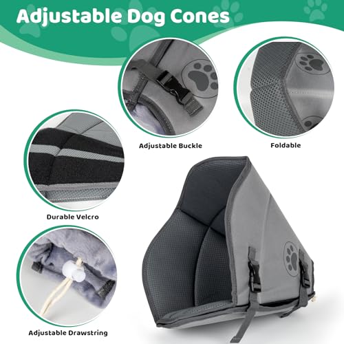 Superior Strong Oxford Cotton Lining Adjustable Buckle Pet Friendly Waterproof Secure Fit Soft & Protective Dog Cone Collar for Grooming, After Surgery Recovery, Rashes Protection (Extra Large), Gray