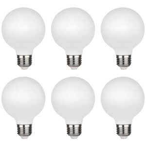 kgc g25 led globe light bulbs, 40w equivalent, 2700k warm white bathroom, e26 base, milky glass vanity round, perfect for vanity makeup mirror, 120v cri90+ dimmable 6pack