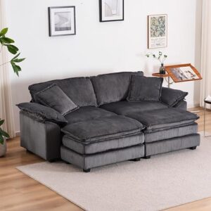 erye oversized loveseat sectional sofa modern deep seat reversible chaises couch with 2 movable ottomans and pillows, modular corduroy upholstered sleeper daybed for living room,apartment,office