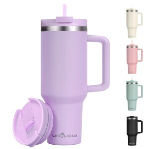 labulabla 40oz tumbler with handle,double wall vacuum reusable stainless steel insulated water bottle,with leak proof lid and straw for iced or cold beverages (lavender purple)