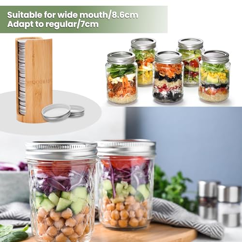 QOOMABA Mason Jar Lid Organizer (2pcs), Mason Jar Lid Storage Made of Bamboo, Suitable for Mason Lids/Canning Lids/Bamboo Lids(WIDE/REGULAR), Fit Perfectly, Stackable Steady