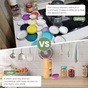 QOOMABA Mason Jar Lid Organizer (2pcs), Mason Jar Lid Storage Made of Bamboo, Suitable for Mason Lids/Canning Lids/Bamboo Lids(WIDE/REGULAR), Fit Perfectly, Stackable Steady