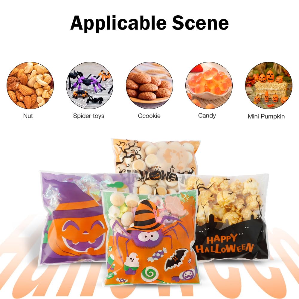 Halloween Treat Bags, 100PCS Self-sealing Halloween Candy Bags, Halloween Trick or Treat Bags Halloween Cellophane Treat Bags Bulk Halloween Decorations Gift Bags Halloween Goodie Snack Bags for Candy