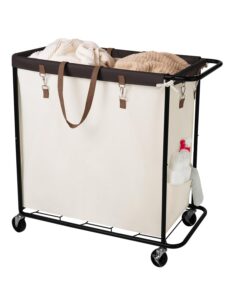 storageworks 200l laundry sorter 2 section, laundry hamper with wheels, extra large laundry basket for clothes, towel, blanket, rolling laundry cart for laundry room organization, beige, 1-pack