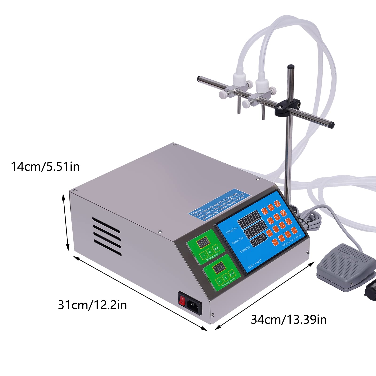 Liquid Filling Machine with LED Liquid 2-Channel Filling Machine 1-135Fl Oz Stainless Steel Digital Liquid Filler Cosmetic Oil Filling Machine Juice Diaphragm Pump for Milk Water Juice Essential Wine