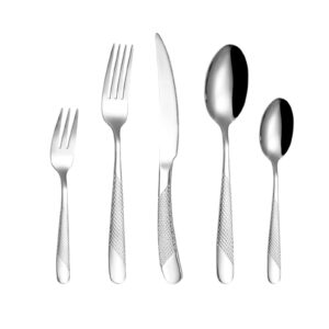 18/8 stainless steel flatware set for 8, tableware set handle france style cutlery set with knife, fork, spoon, steak knife in diamond texture pattern, perfect as a housewarming gift