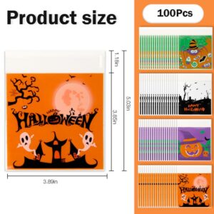 Halloween Treat Bags, 100PCS Self-sealing Halloween Candy Bags, Halloween Trick or Treat Bags Halloween Cellophane Treat Bags Bulk Halloween Decorations Gift Bags Halloween Goodie Snack Bags for Candy