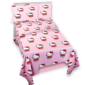 Hello Kitty Sheet Set - Bundle of Hello Kitty Bedding Including: Flat Sheet, Fitted Sheet, and Pillowcase for Twin Bed Plus Stickers, More for Kids