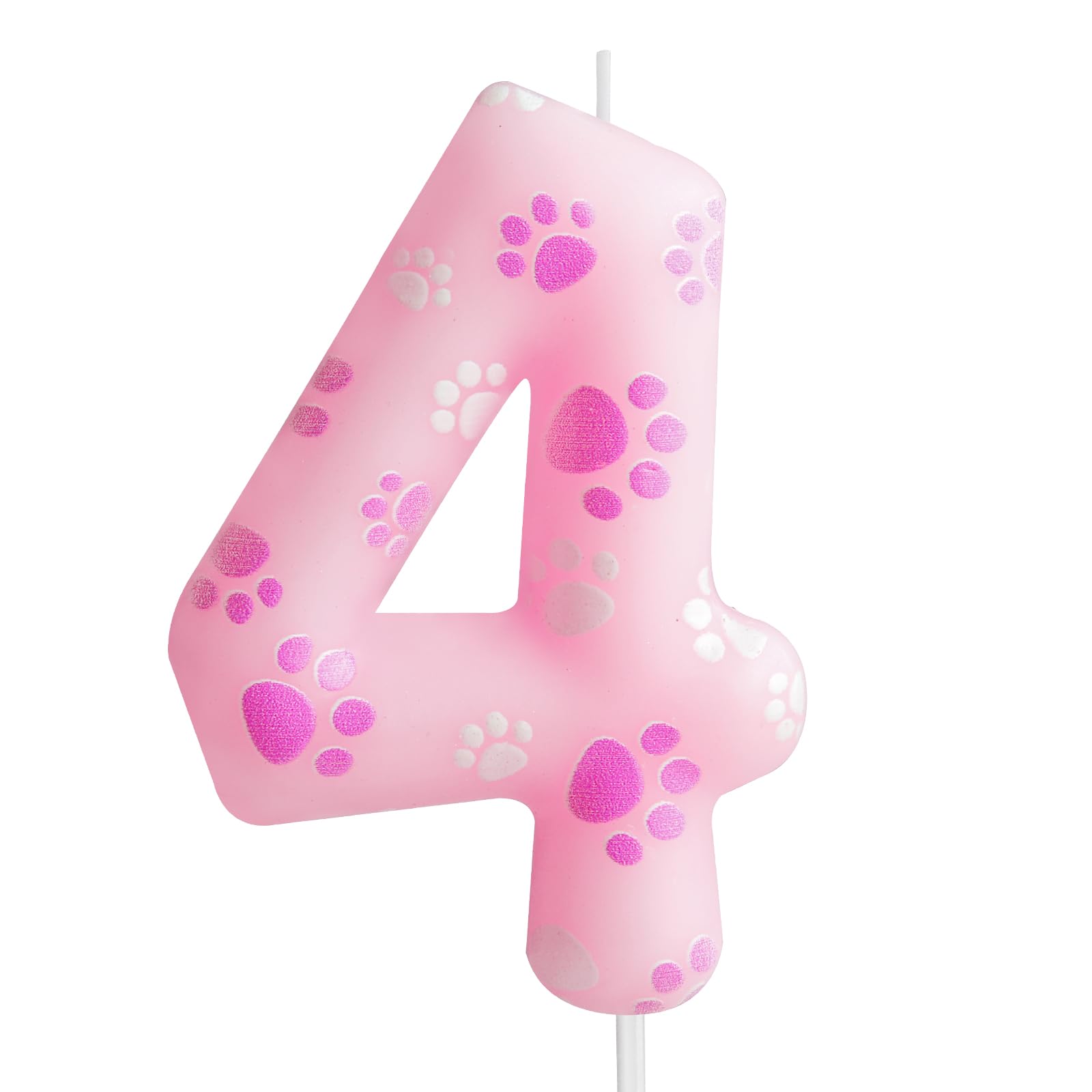 Pink Dog Paw 4th Birthday Candles, Happy Birthday Candles,Pink Dog Paw Print Themed Birthday Candles Numeral Birthday Cake Topper for Boy Girl Birthday Decoration Party Supplie