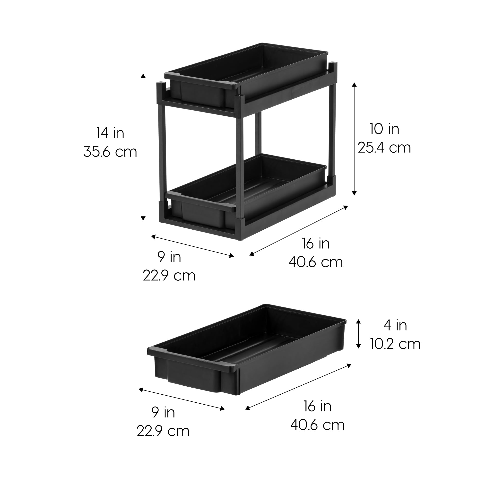 IRIS USA 2-Tier Under Sink Organizer, 2 Pack, Storage with Sliding Drawers - Versatile Solution for Office, Kitchen or Bathroom - Black