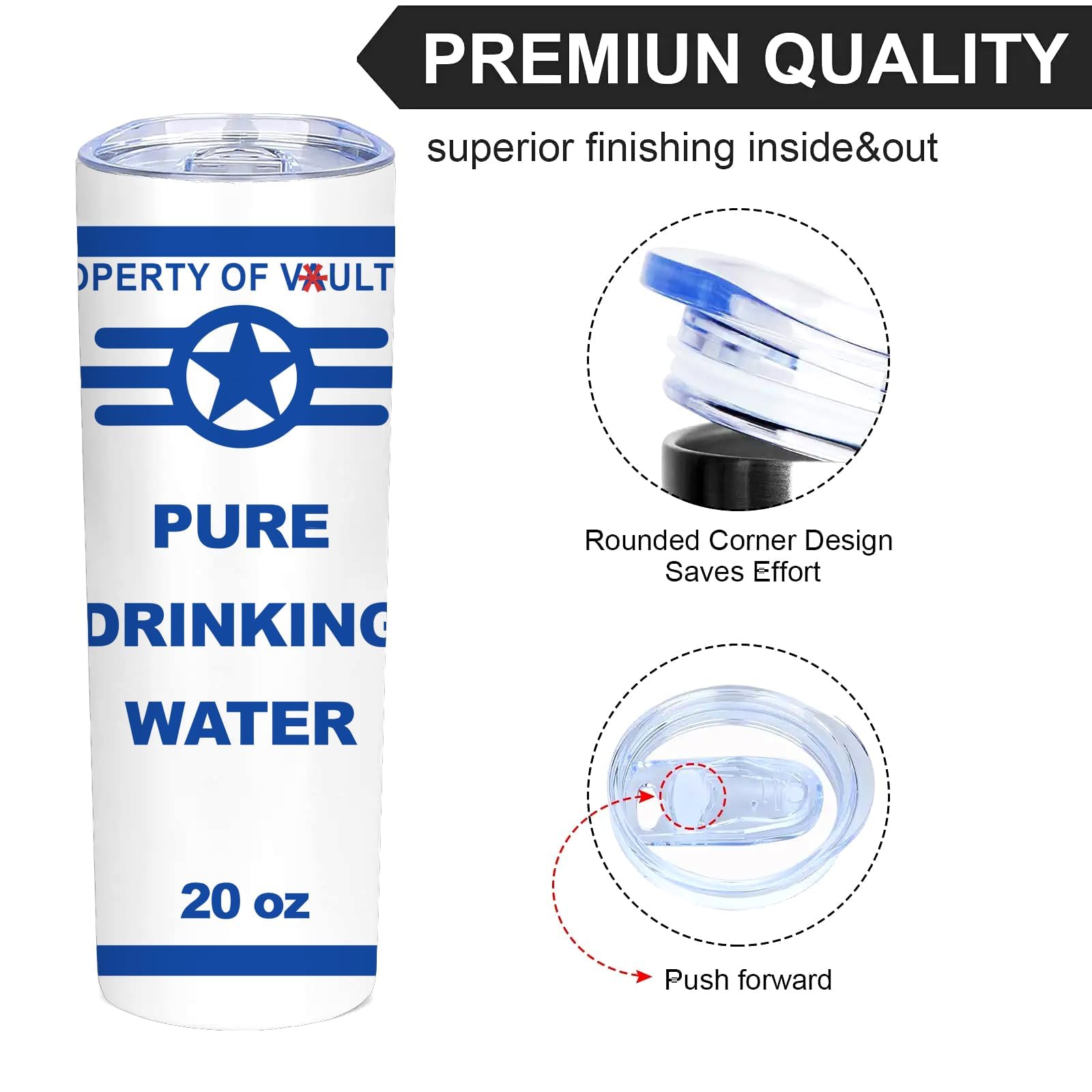 Pure Drinking Water Skinny Tumbler - Personalized Gifts for Fallout Merchandise Lover,20 Oz Insulated Water Bottle with Lid,Funny Tumbler for Fallout Lover,Mug,Unique Gifts for Women,Friend