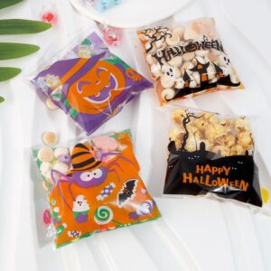 Halloween Treat Bags, 100PCS Self-sealing Halloween Candy Bags, Halloween Trick or Treat Bags Halloween Cellophane Treat Bags Bulk Halloween Decorations Gift Bags Halloween Goodie Snack Bags for Candy