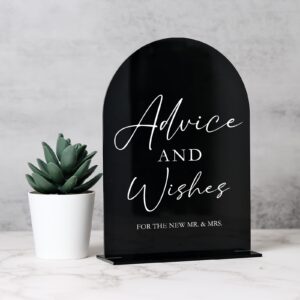 acrylic advice and wishes sign with stand- 5"x7" black arch acrylic wedding sign with base,1/8" thick | modern acrylic table sign for wedding & party (black, 5x7 inch)