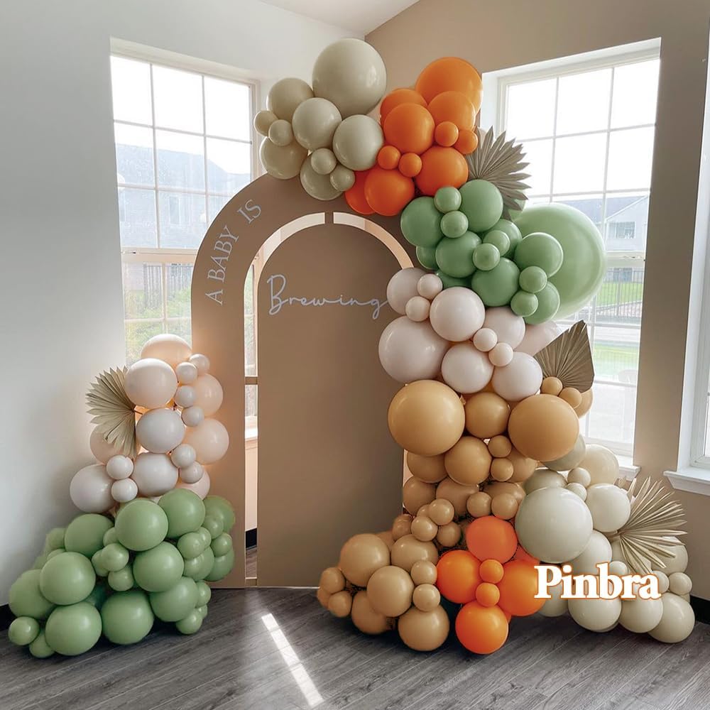 Dusty Green Orange Balloon Garland - Double Stuffed Blush Brown Nude Balloon Arch Avocado Green White Sand Balloons for Neutral Baby Shower Bridal Shower Gender Reveal Birthday Fall Party Decorations