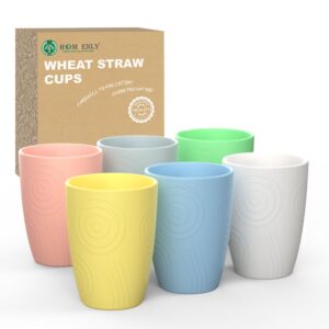 homienly wheat straw cups reusable drinking glasses- set of 6 alternative to plastic cups 12 oz water tumblers unbreakable drinking cups for kitchen,kids dishwasher and microwave safe (macaron series)